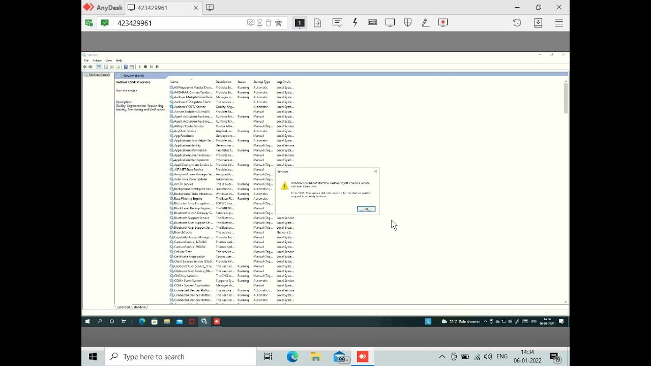 Windows could not start the Aadhaar QSSITV & OTA update client V 129-7 ...