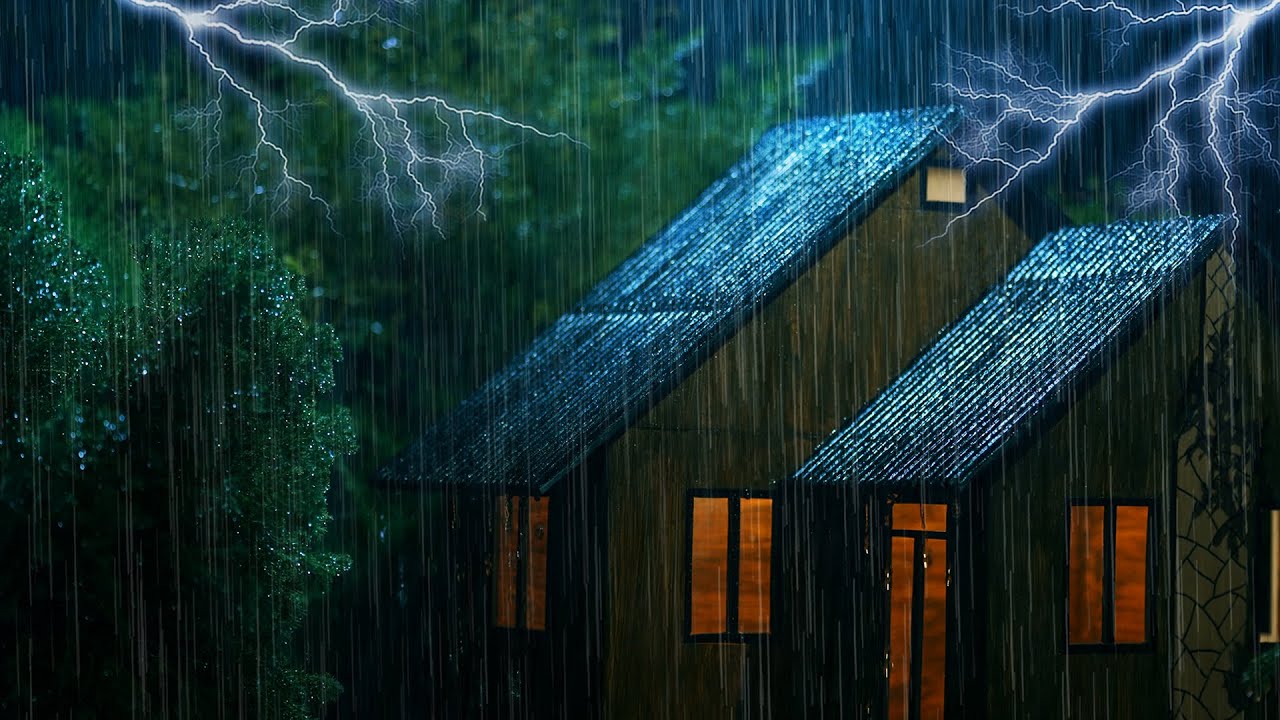 4K Heavy Rain And Thunder Rumble At Night with Heavy Rain & Dense ...