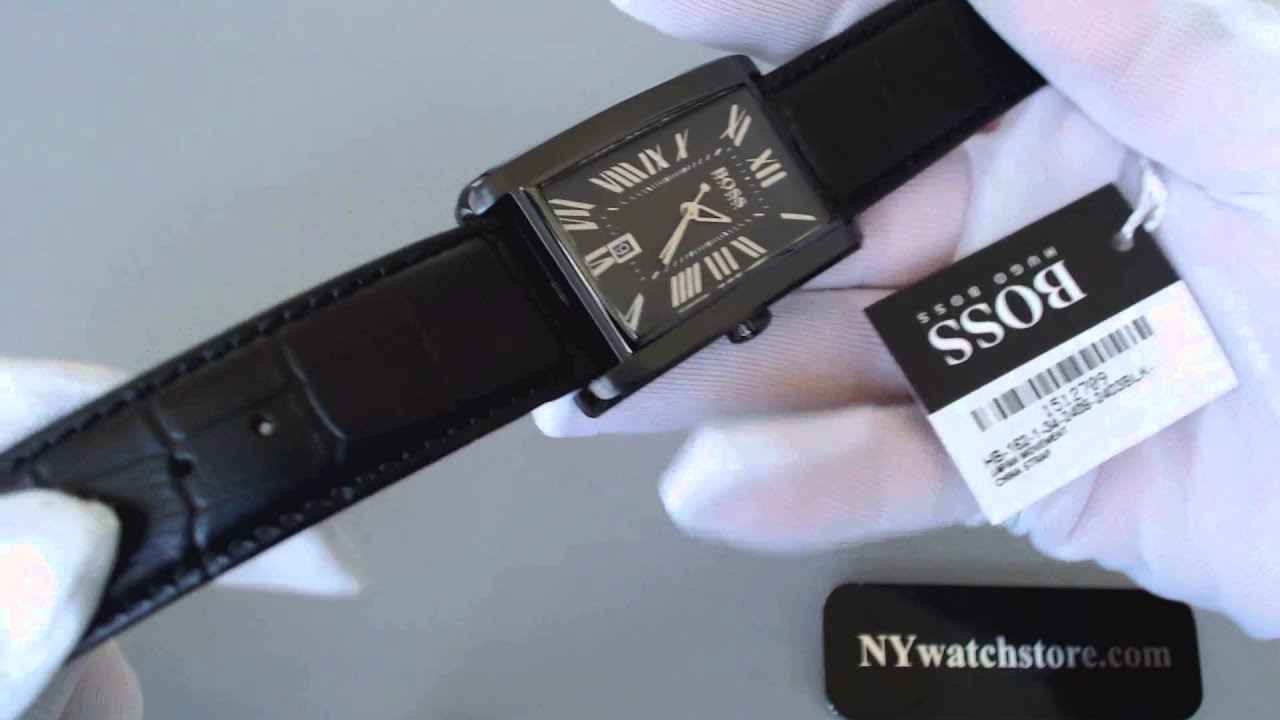 Men's Black Hugo Boss Rectangular Date Watch 1512709 - YouTube