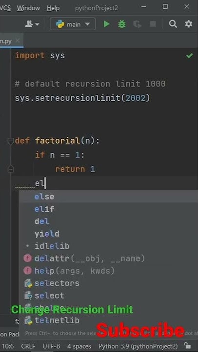 Change Recursion Limit || Factorial || Recursion || Python Programing || Tutorial || Code Short ...