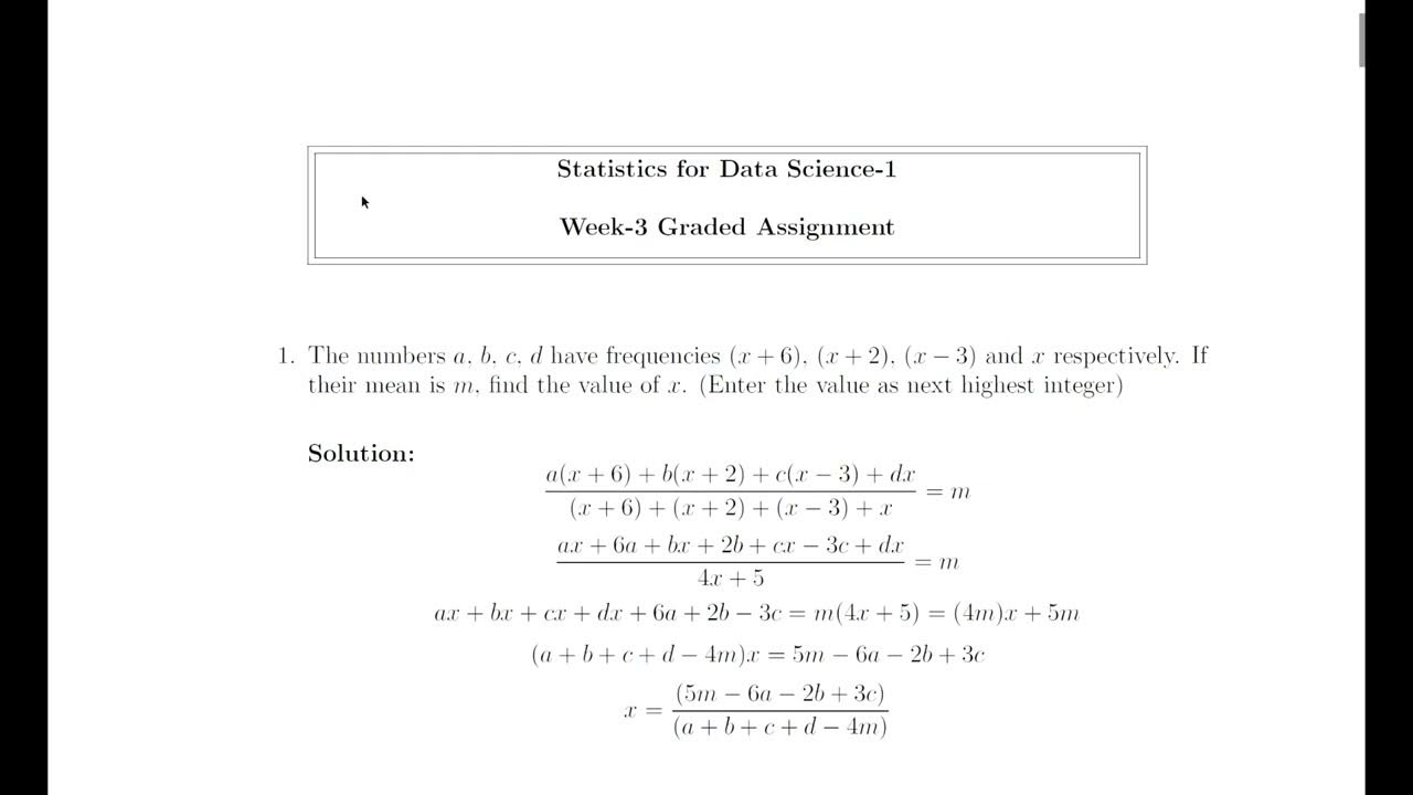 Statistics-1 -Week-3 Graded Assignment(IITM) - YouTube