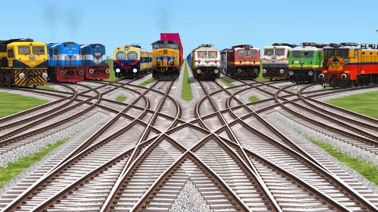10 TRAINS CROSSING BY BUMPY RAIL ROAD TRACKS - YouTube
