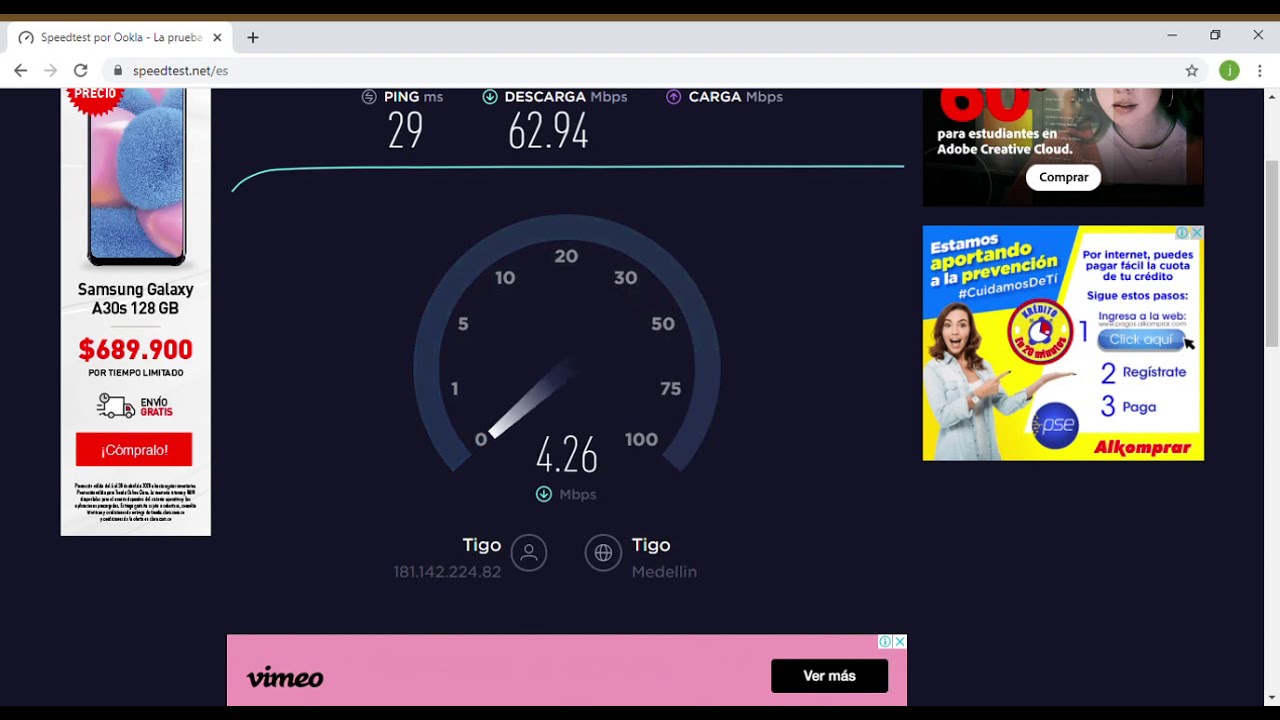 SPEED TEST DE 60 MEGAS DE TIGO-UNE FIBRA OPTICA - YouTube