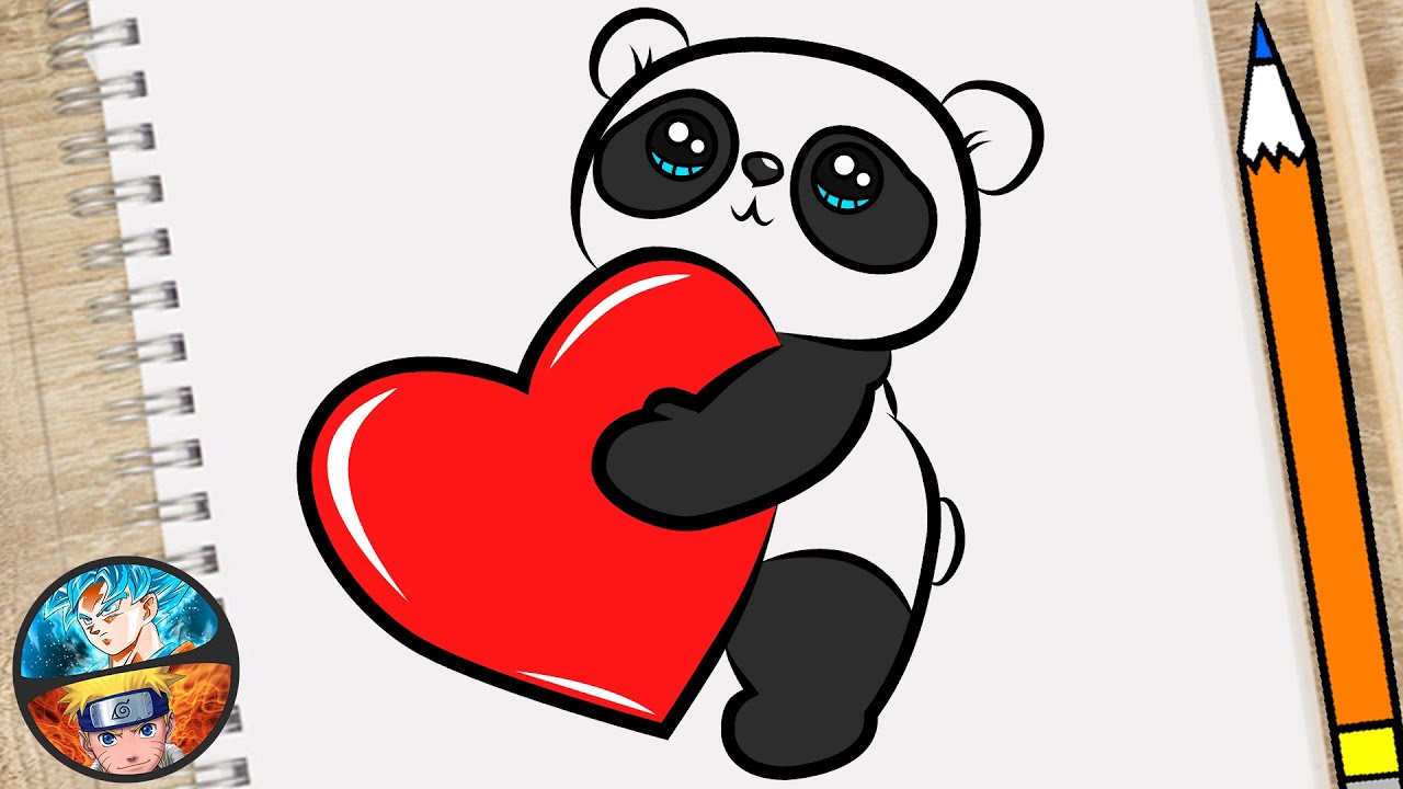 COMO DIBUJAR UN PANDA CON UN CORAZON KAWAII - YouTube