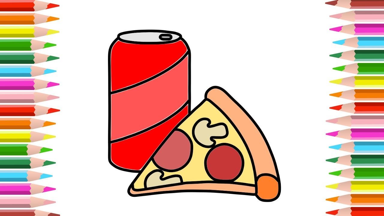 Learn to Draw & Color Pizza & Soda | Easy Drawing Pizza | Tutorial ...