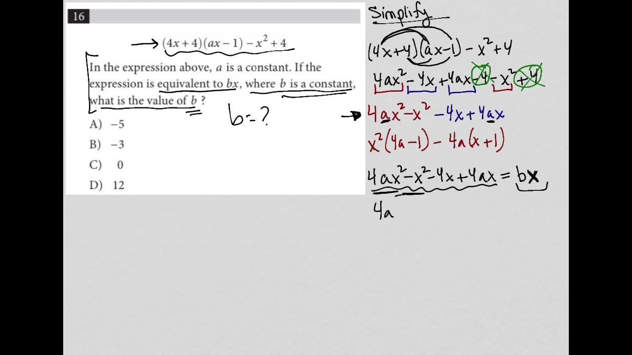 (4x + 4)(ax - 1) - x^2 = 4. In the expression above, a is a constant ...