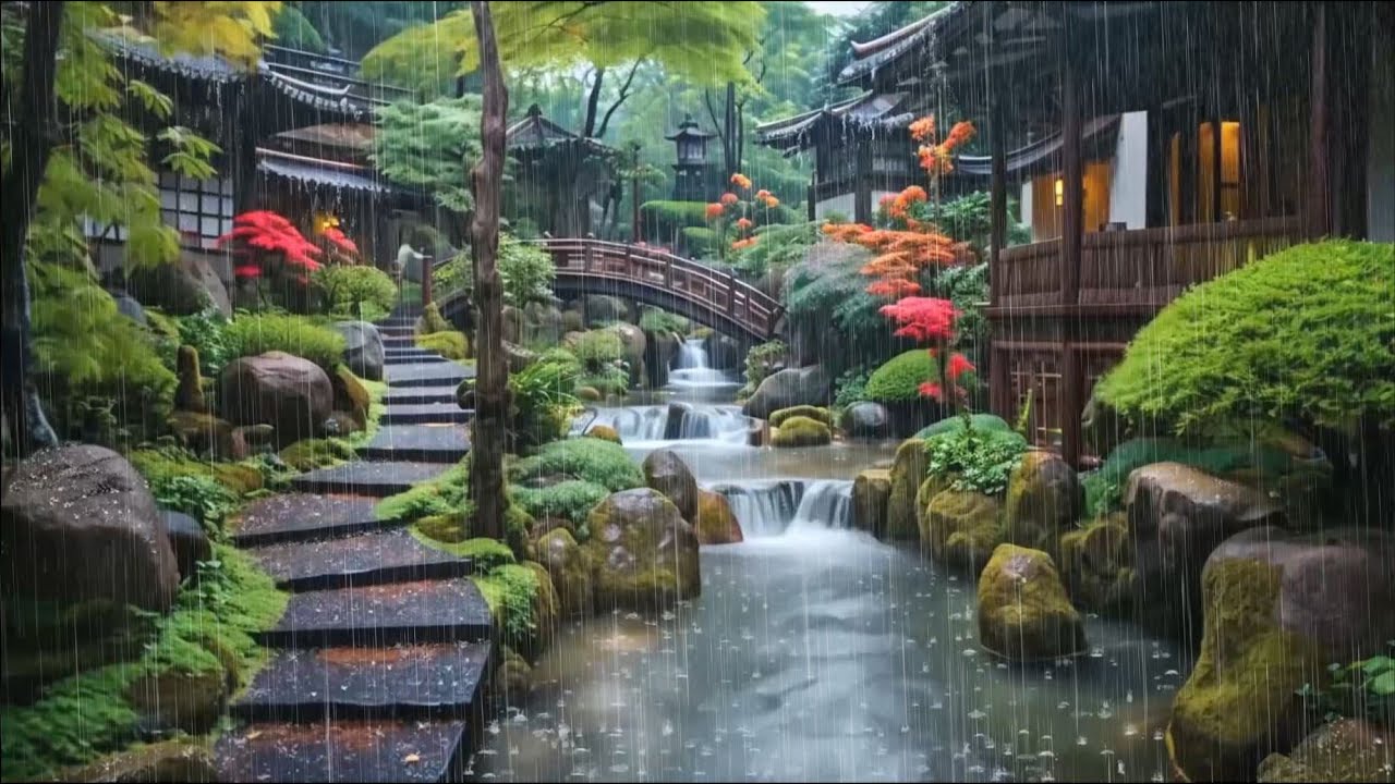 Peaceful Rain In Japanese Zen Garden 🏵️ Rain Sounds for Blissful Sleep ...