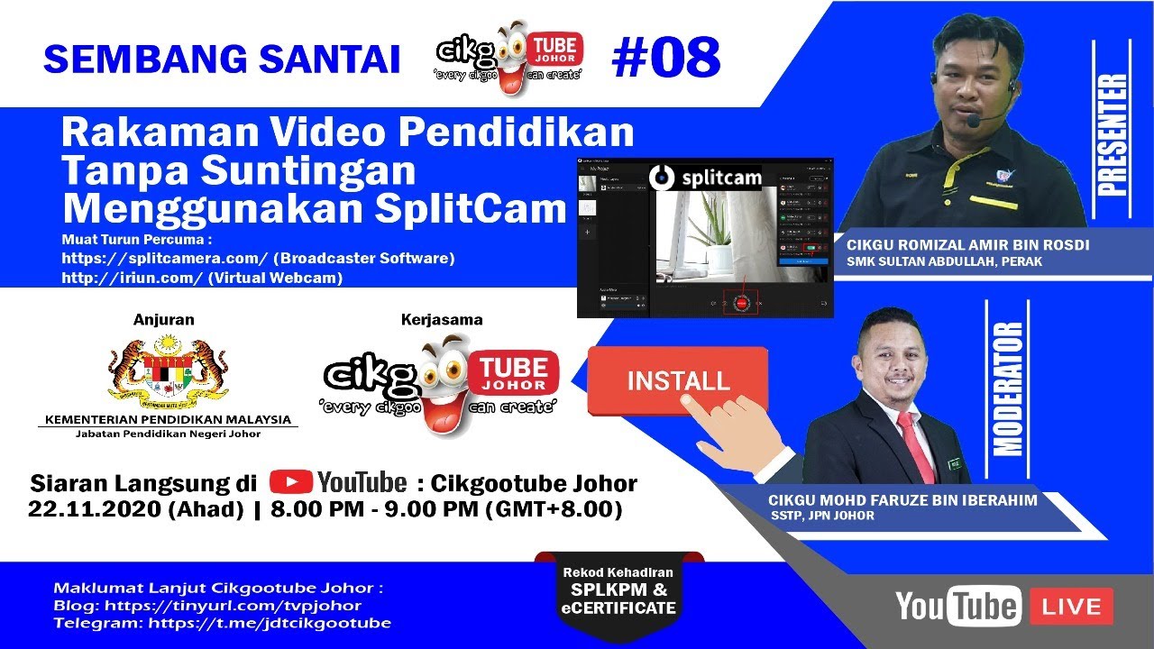 RAKAMAN VIDEO PENDIDIKAN TANPA SUNTINGAN MENGGUNAKAN SPLITCAM - YouTube