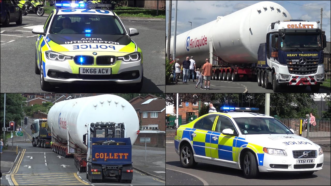 Large medical gas tankers escorted by police cars and motorcycles - YouTube