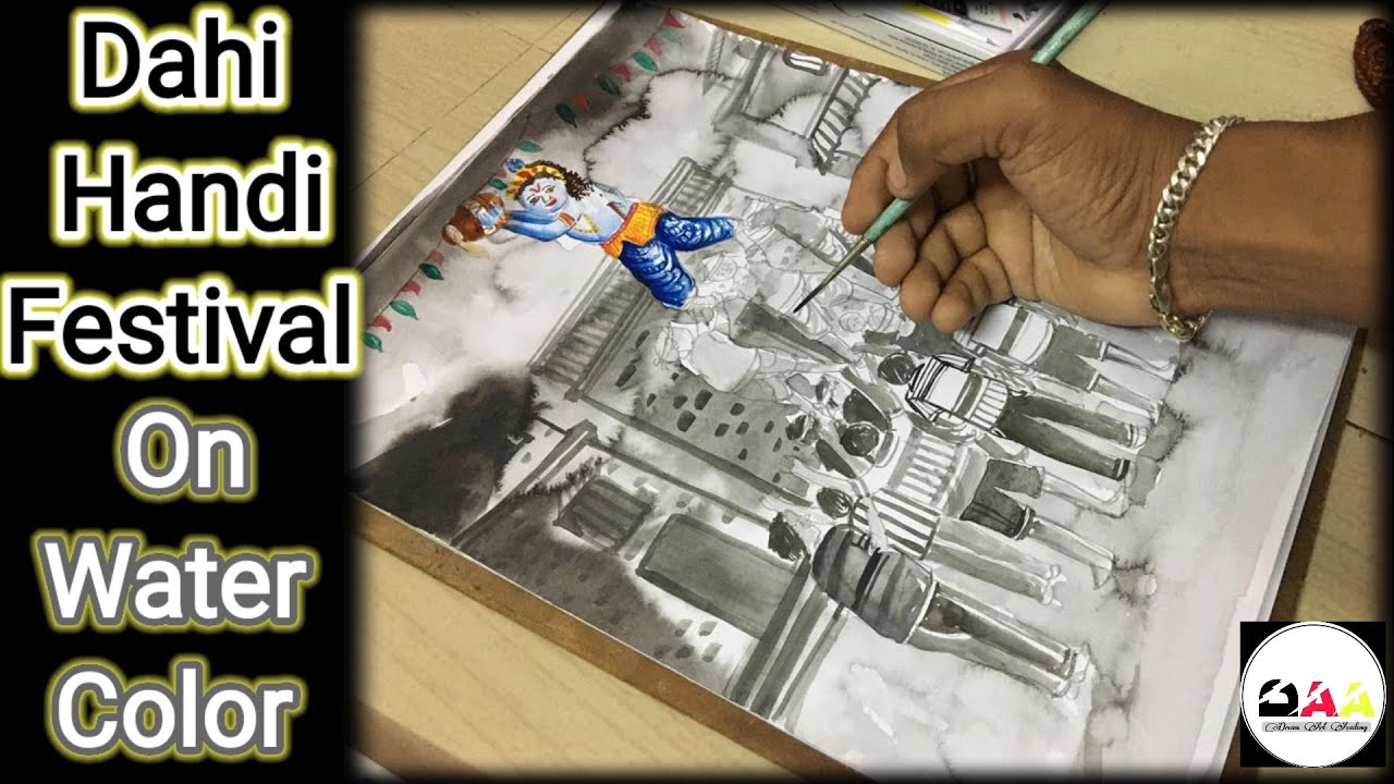 ||How to draw Dahi Handi Festival|| #Watercolour # DreamArtAcademy # ...