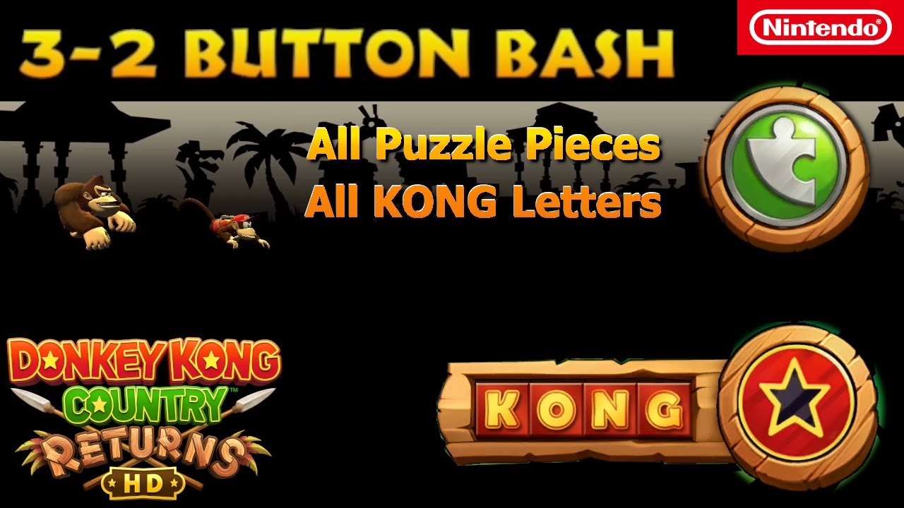 3-2 Button Bash 100% | Ruins All Puzzle Pieces KONG letters | Donkey Kong Country Returns HD ...