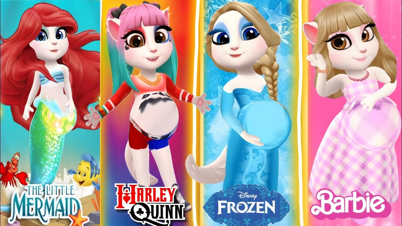Pregnant Mermaid vs Elsa vs Barbie vs Harley Quinn || Talking Angela 2 ...
