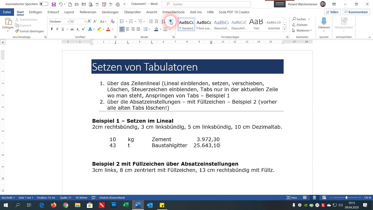 Setzen von Tabulatoren - YouTube