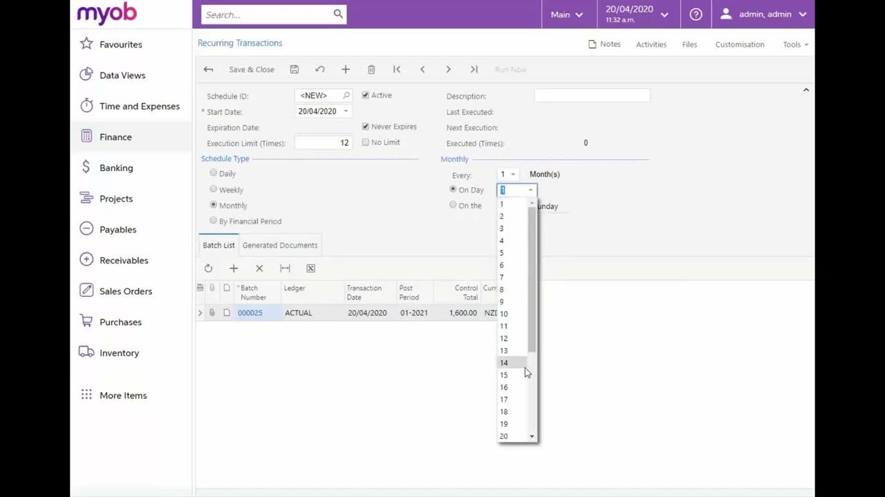 MYOB Advanced Training - Finance - General Ledger - Recurring Batches - YouTube