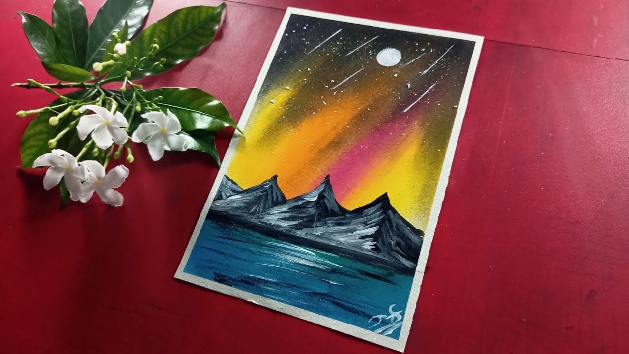 How to draw easy mountain scenery || easy mountain scenery painting ...