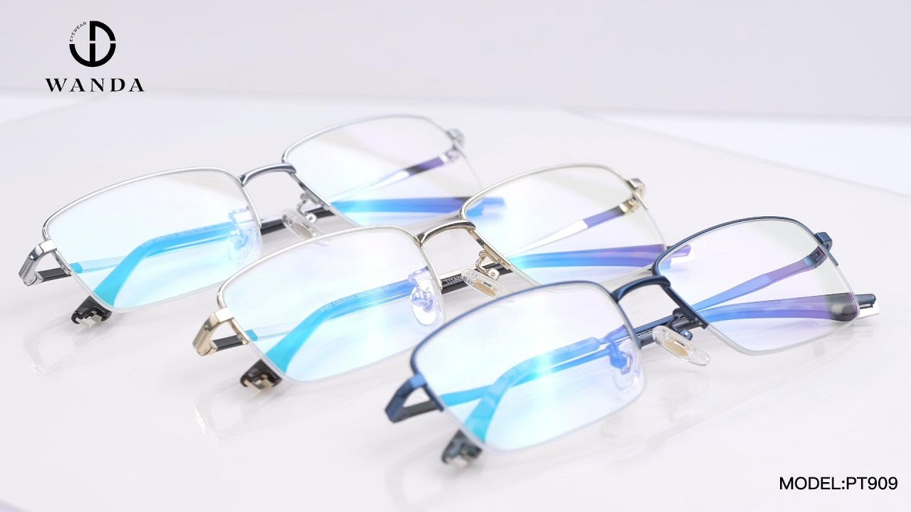 PT909 Half Rim Titanium Glasses Frames - YouTube