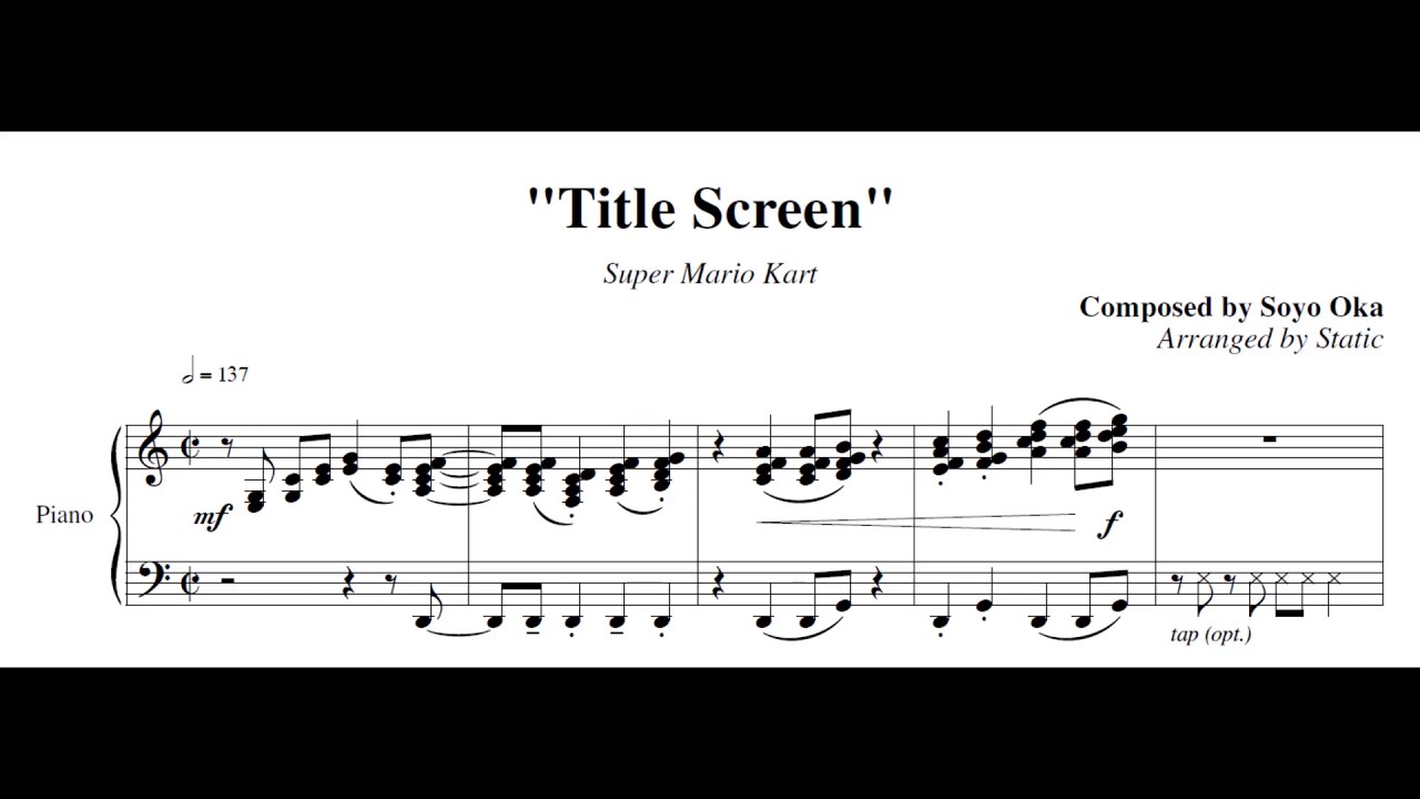 Title Screen - Super Mario Kart Piano Sheet Music - YouTube