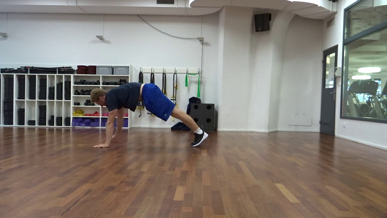 Hamstring stretch to push up jump arms up - YouTube