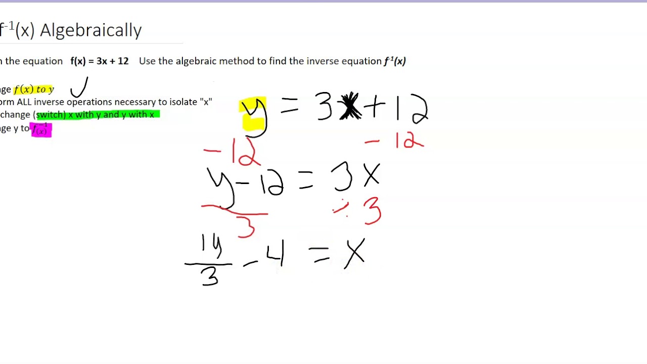 finding inverse algebraically - YouTube