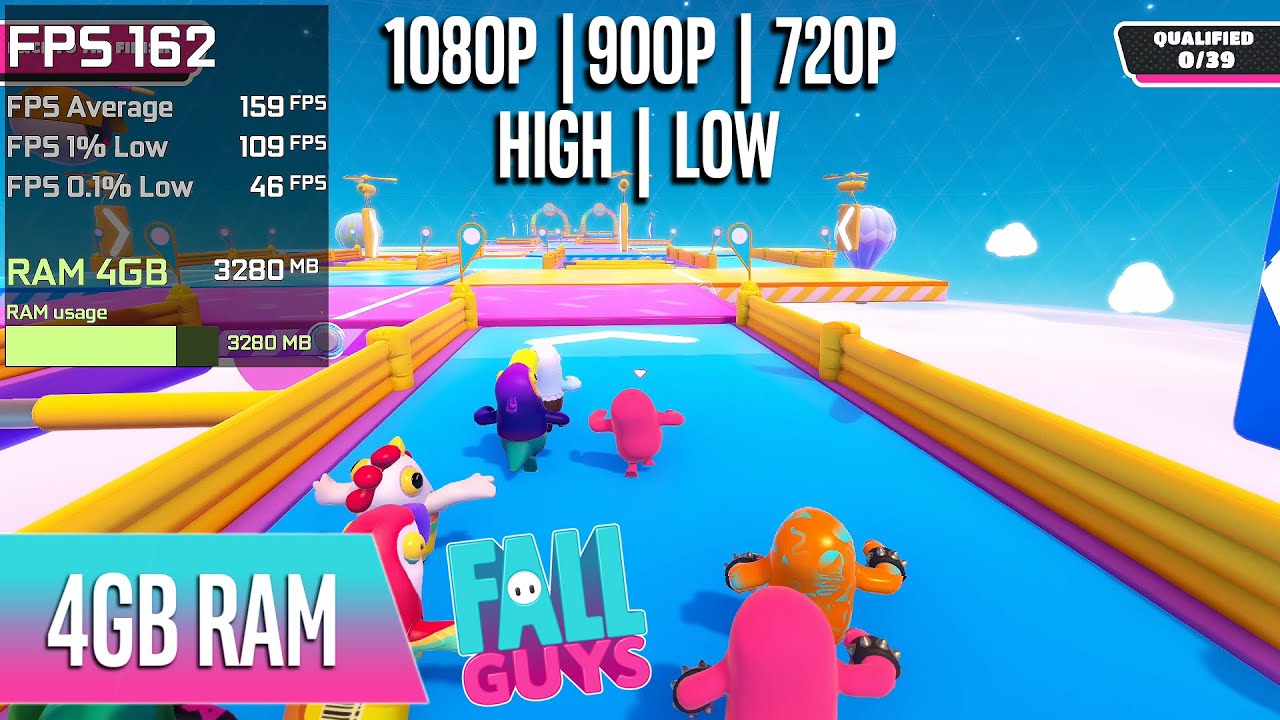 Fall Guys on 4GB RAM - 1080p, 900p, 720p - High, Low - YouTube
