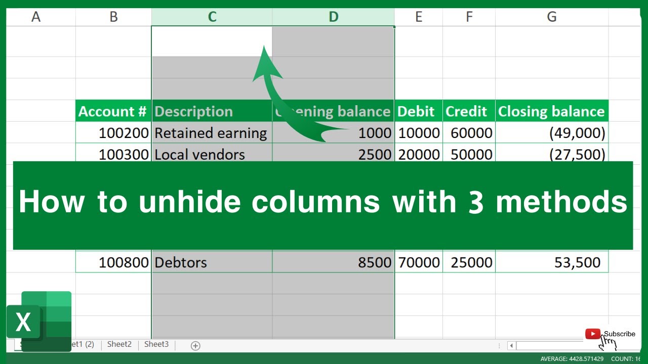 How to unhide columns with 3 methods in excel || Unhide columns in ...
