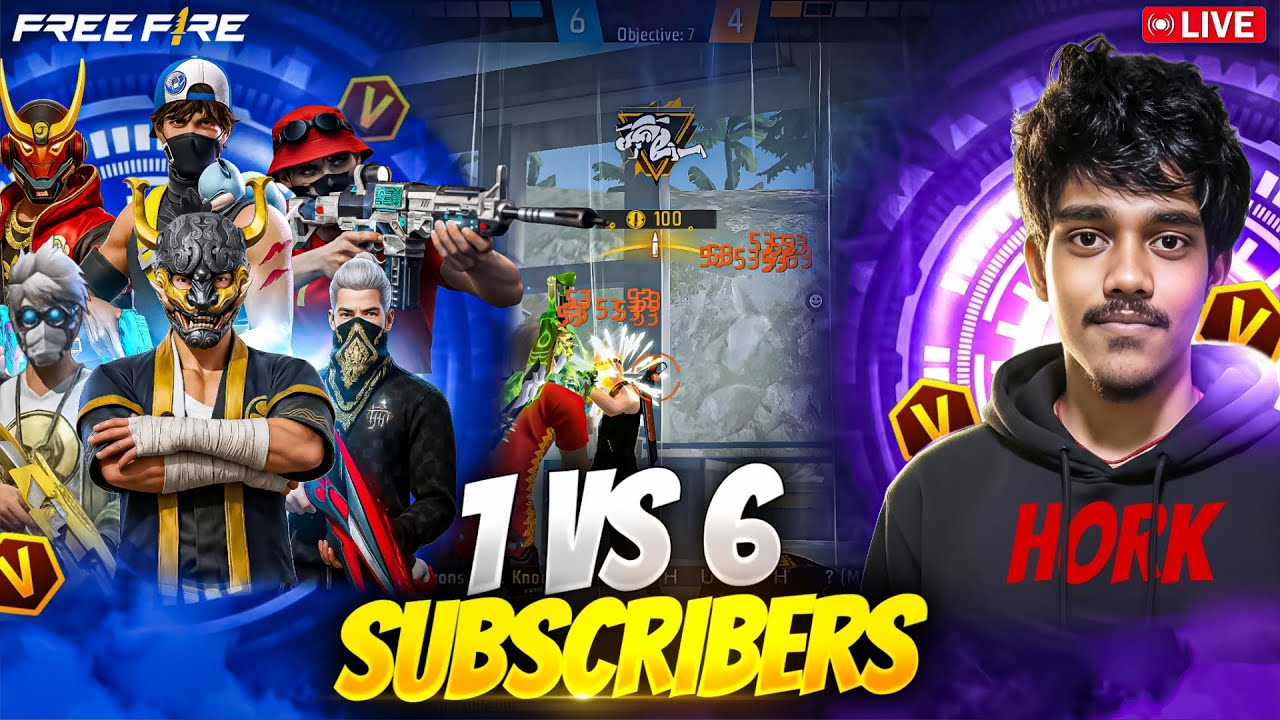 🎯 1 vs 6 Live Guild Test ☠️🗿 | HORK FF LIVE 😈 | Free Fire Gameplay 🔥 ...