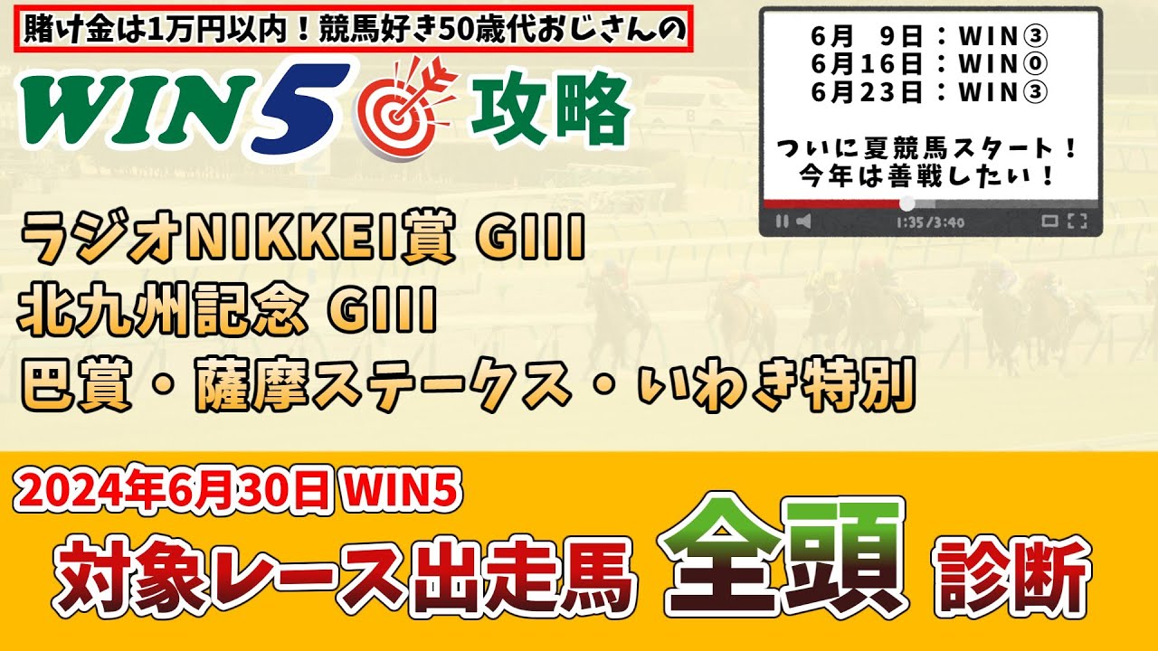 【WIN5 対象全レース 全頭考察】2024年6月30日のWIN5対象レースの出走馬を、全頭考察【競馬予想・攻略】 - YouTube