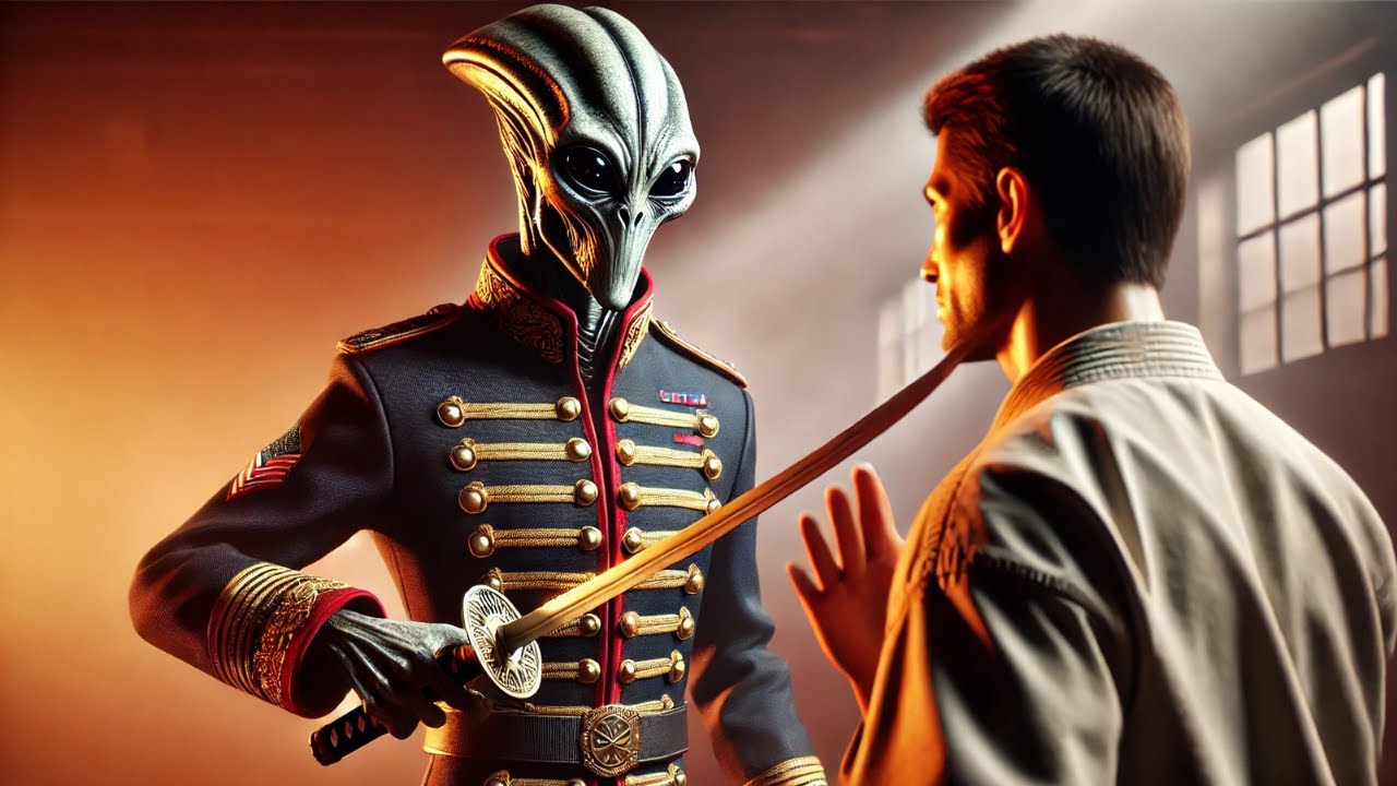 Ancient Alien Swordsman vs. Human black belt in karate SCi-Fi - Go IT