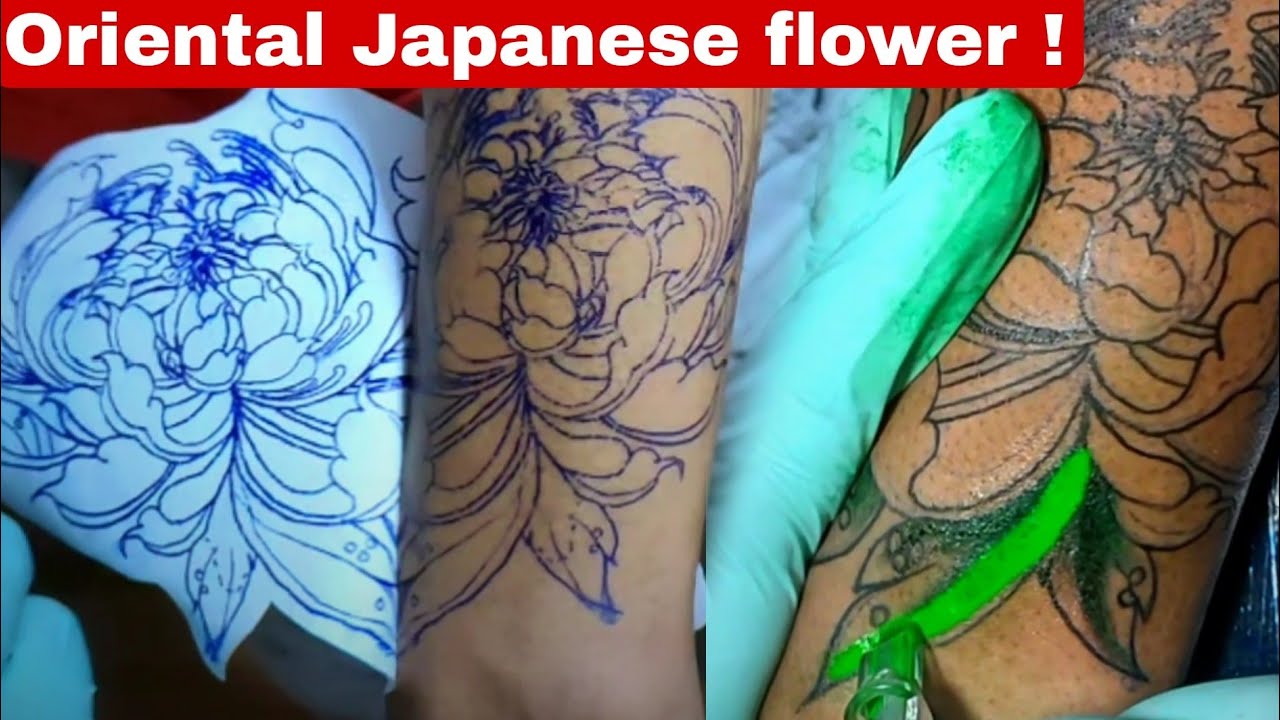 Proses pengerjaan Tattoo Bunga | Oriental Japanese flower tattoo ...