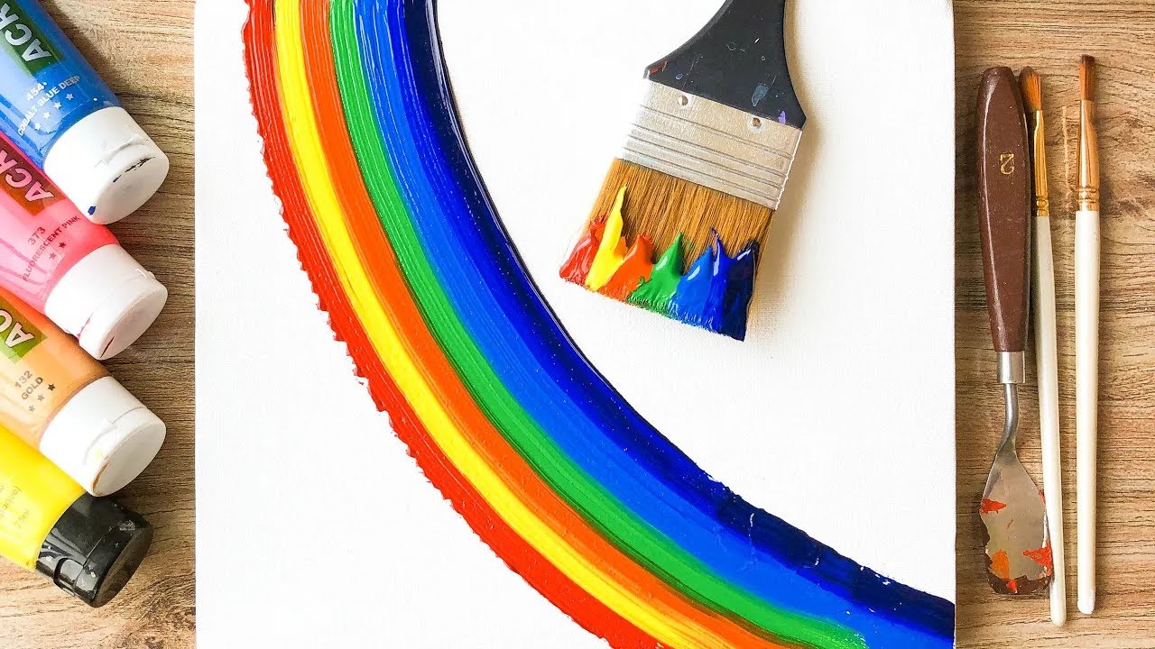 One Stroke Rainbow Painting | Easy Acrylic Idea for Beginners | Acrylic ...
