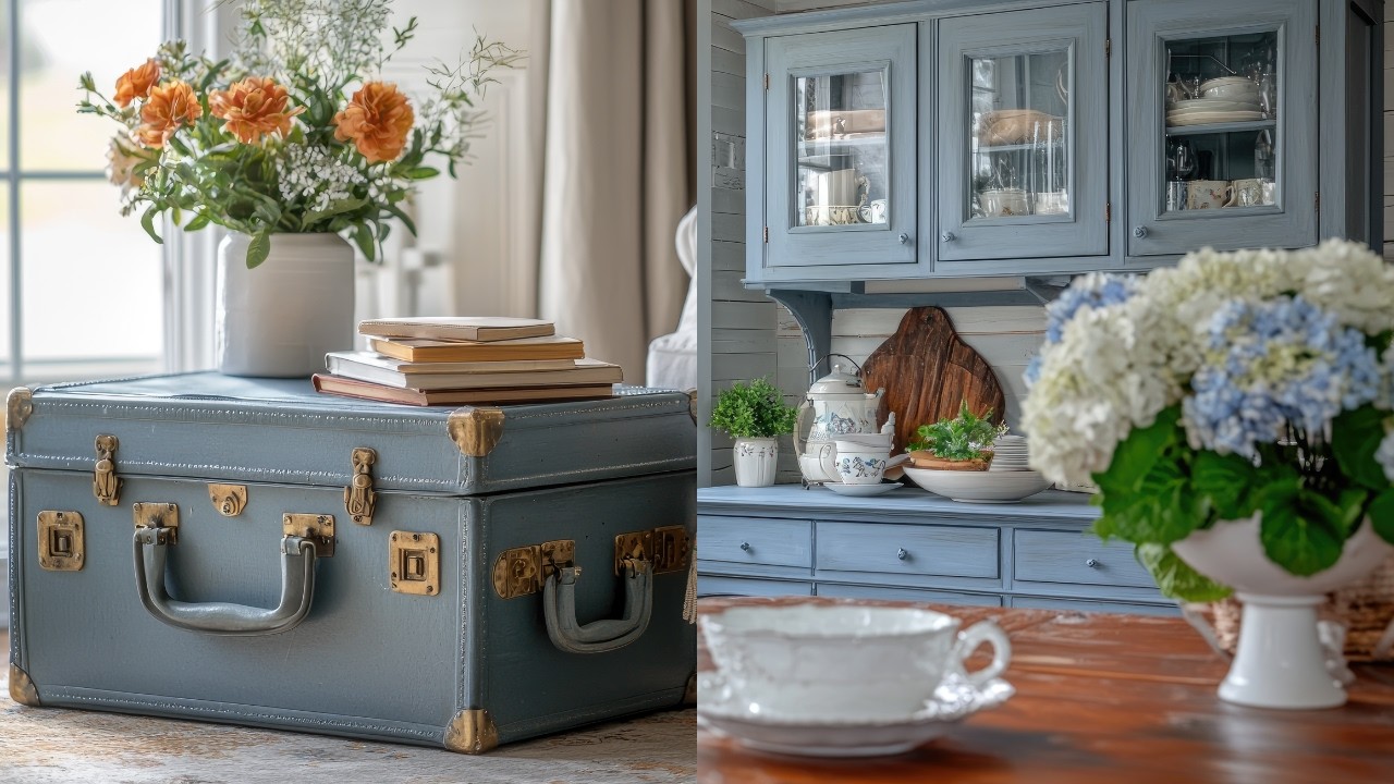 RUSTIC Countryside BLUE FARMHOUSE Spring Decor Part 2: Repurposed DIY ...