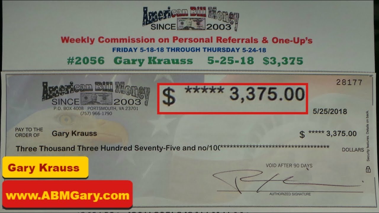American Bill Money Checks - May 25th 2018 - $3,375 american bill money ...