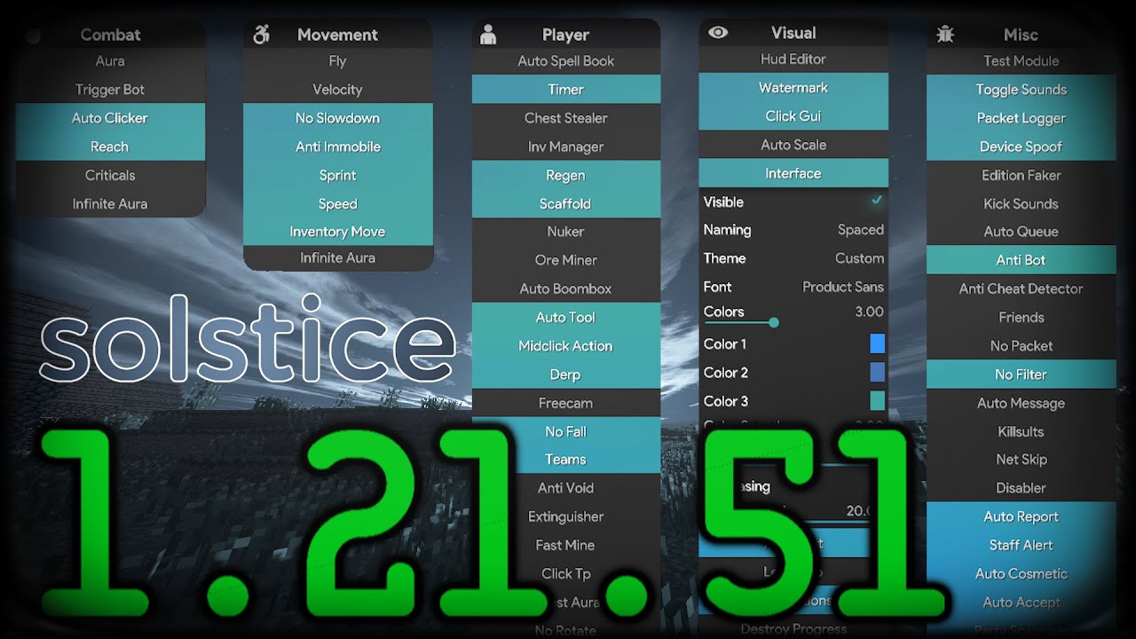SOLSTICE Hacked Client - Minecraft Bedrock Edition 1.21.51 - YouTube