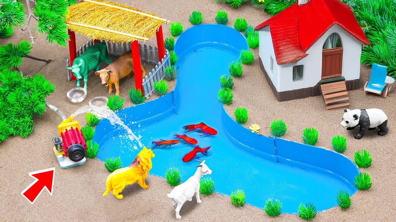 Creating Your Dream Farm: DIY Mini House for Cows, Beautiful Fishpond ...