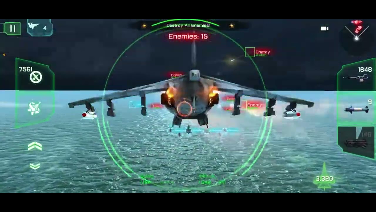 Fighter jet with fully loaded and well equipped attacks on naval ships ...