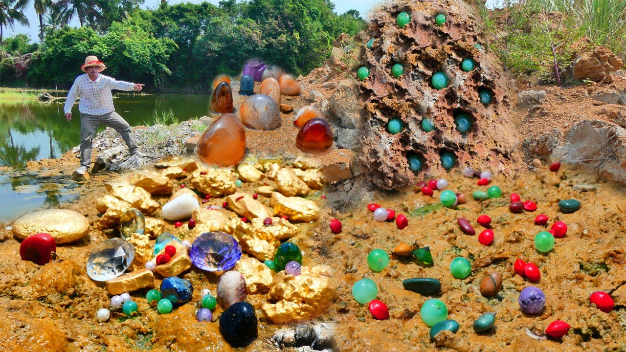 Red Gem hunters ! gold and diamonds in a snail nest in an underground ...