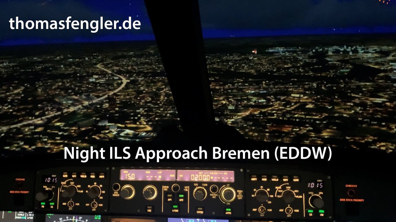 Night ILS 27 - changing to visual - Approach Bremen (EDDW) - YouTube