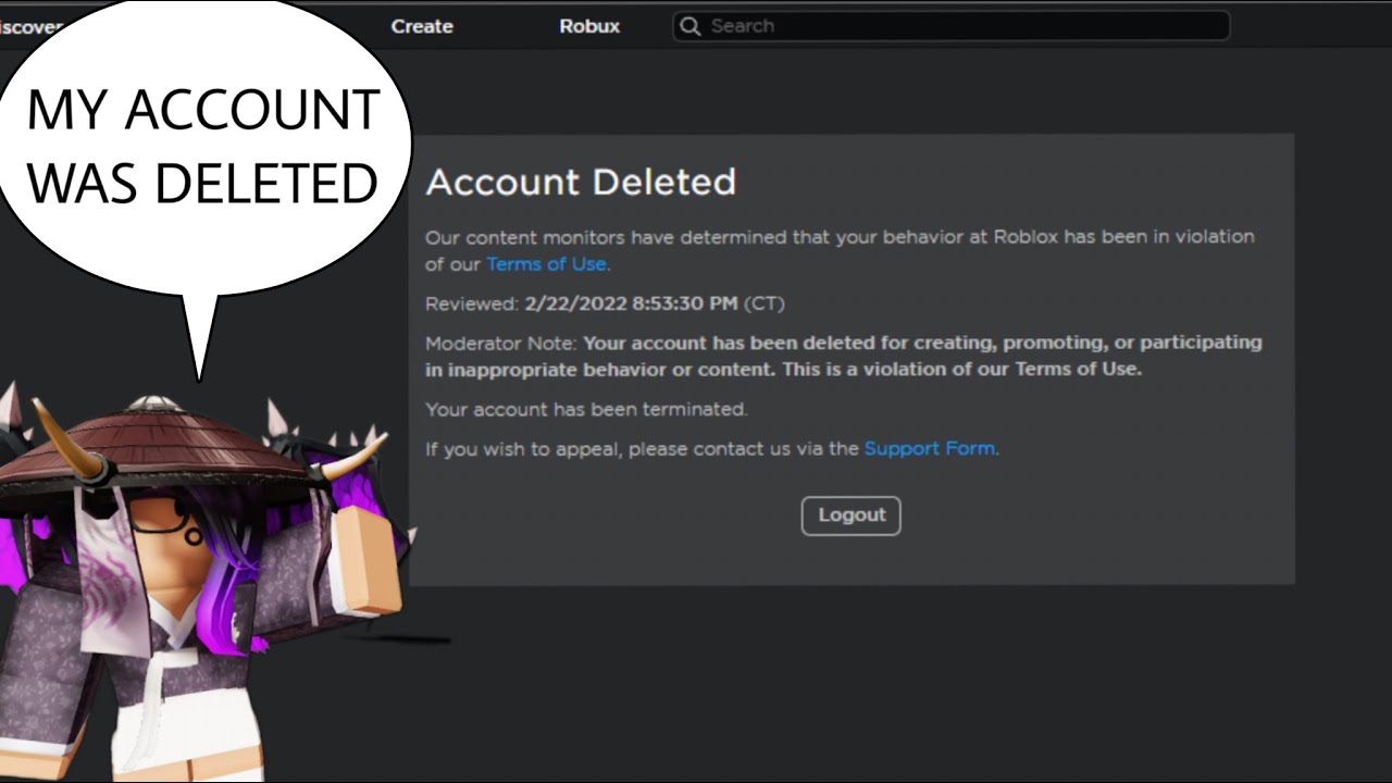 MY ACCOUNT WAS DELETED and the way how is hilarious [Roblox] - YouTube
