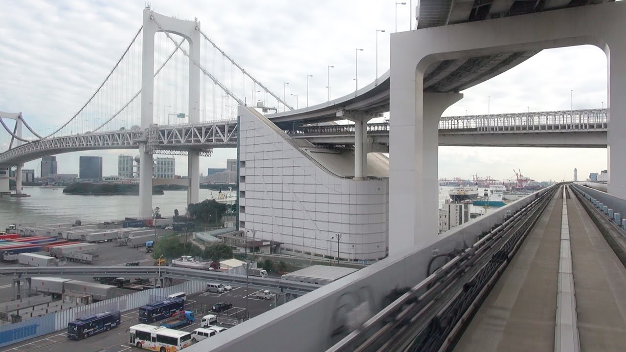 Yurikamome Line from Shimbashi to Telecom Center station - Tokyo, Japan ...
