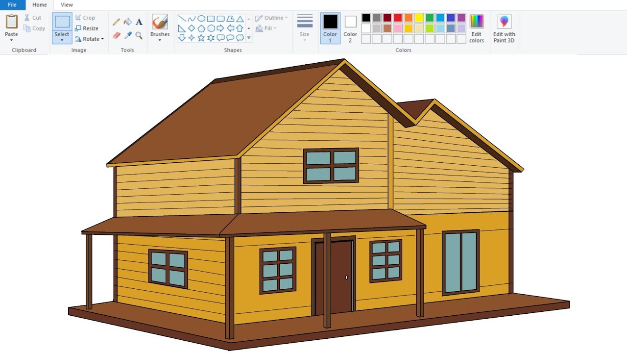 How to draw Wood House in computer using Ms Paint | Wood House Drawing ...