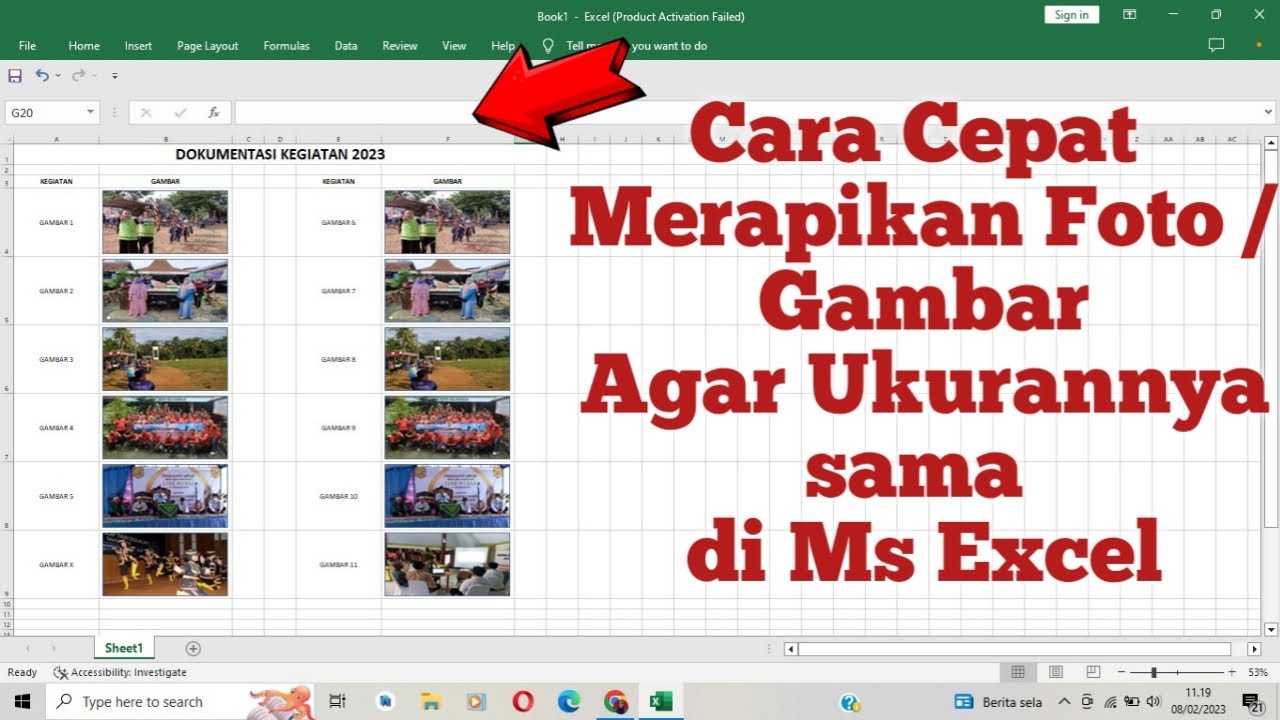 Cara Cepat Membuat Ukuran Gambar/Foto Sama di Excel - YouTube