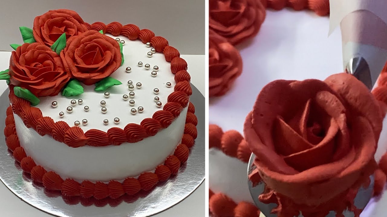 How To Make A Red Flower Cream cake || Amazing Cake Decoration || By ...