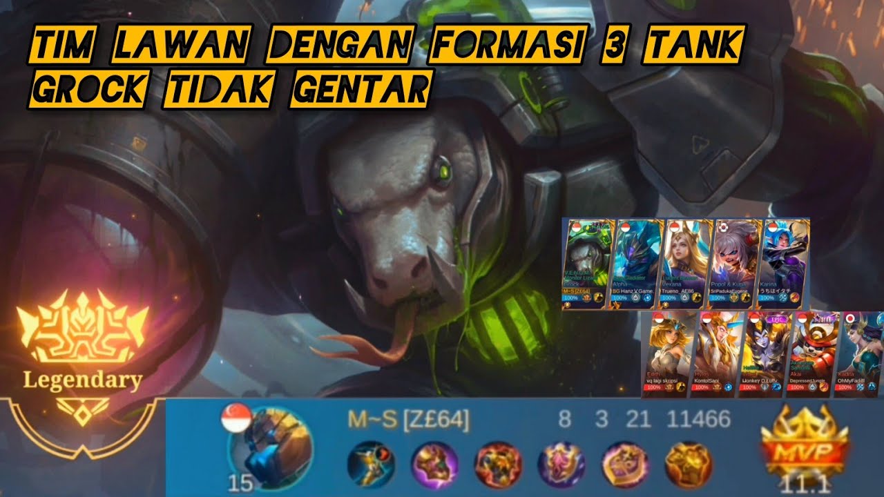 GROCK ROAM GAMEPLAY MLBB VS 3 TANK TIM LAWAN - YouTube