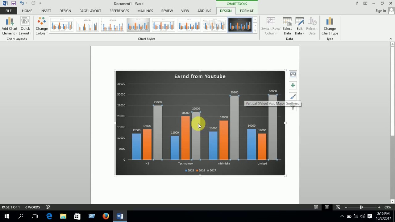 Chart & Graph In Microsoft Word 2013 - Youtube