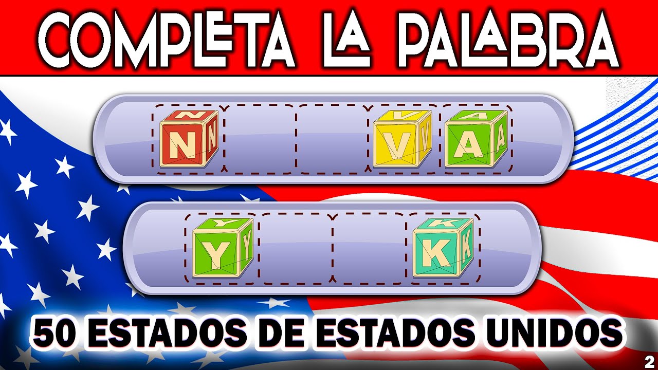 Los 50 ESTADOS De ESTADOS UNIDOS y Las BANDERAS ⭐ COMPLETA Las PALABRAS ...
