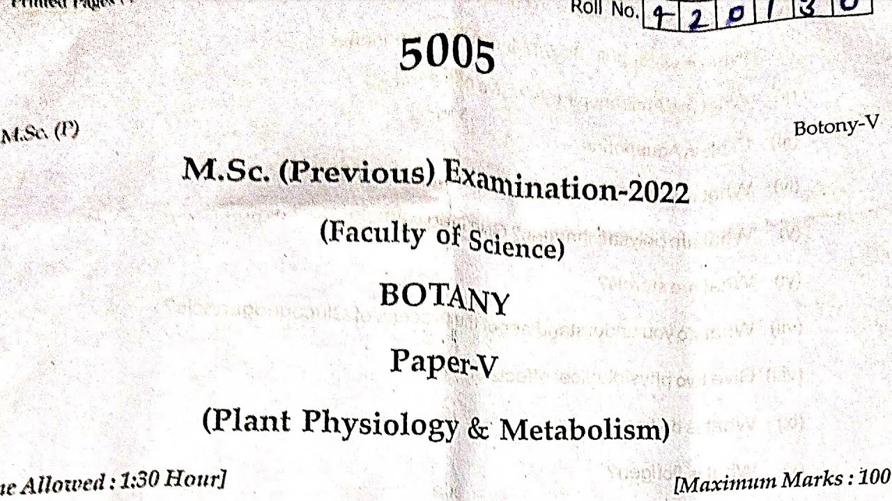 Msc previous Botany paper ।। Botany paper fifth ।। plant physiology and ...