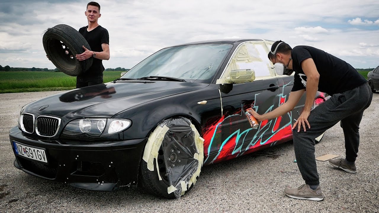 Painting his BMW Drift Car! - YouTube