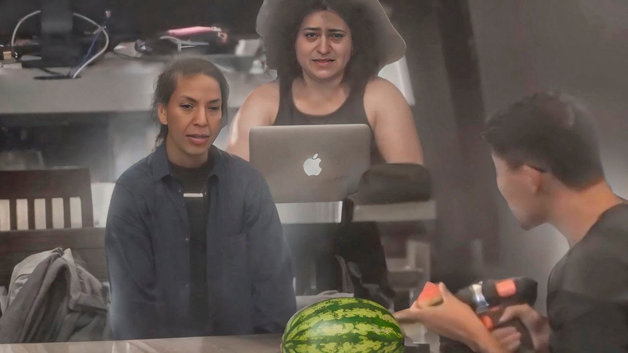 Drilling a watermelon in the library - YouTube