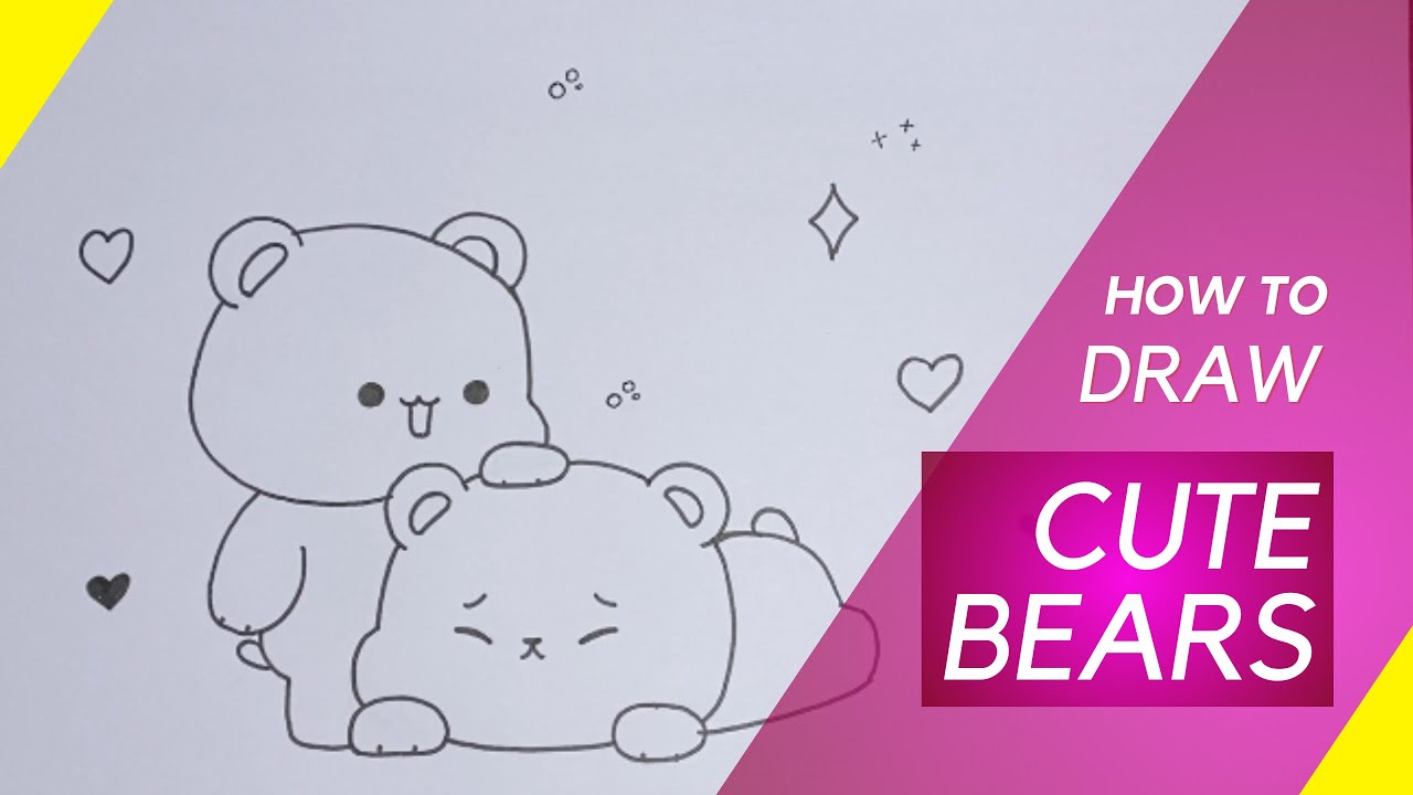 How to draw cute mocha and milk bear | easy animal drawing step by step ...