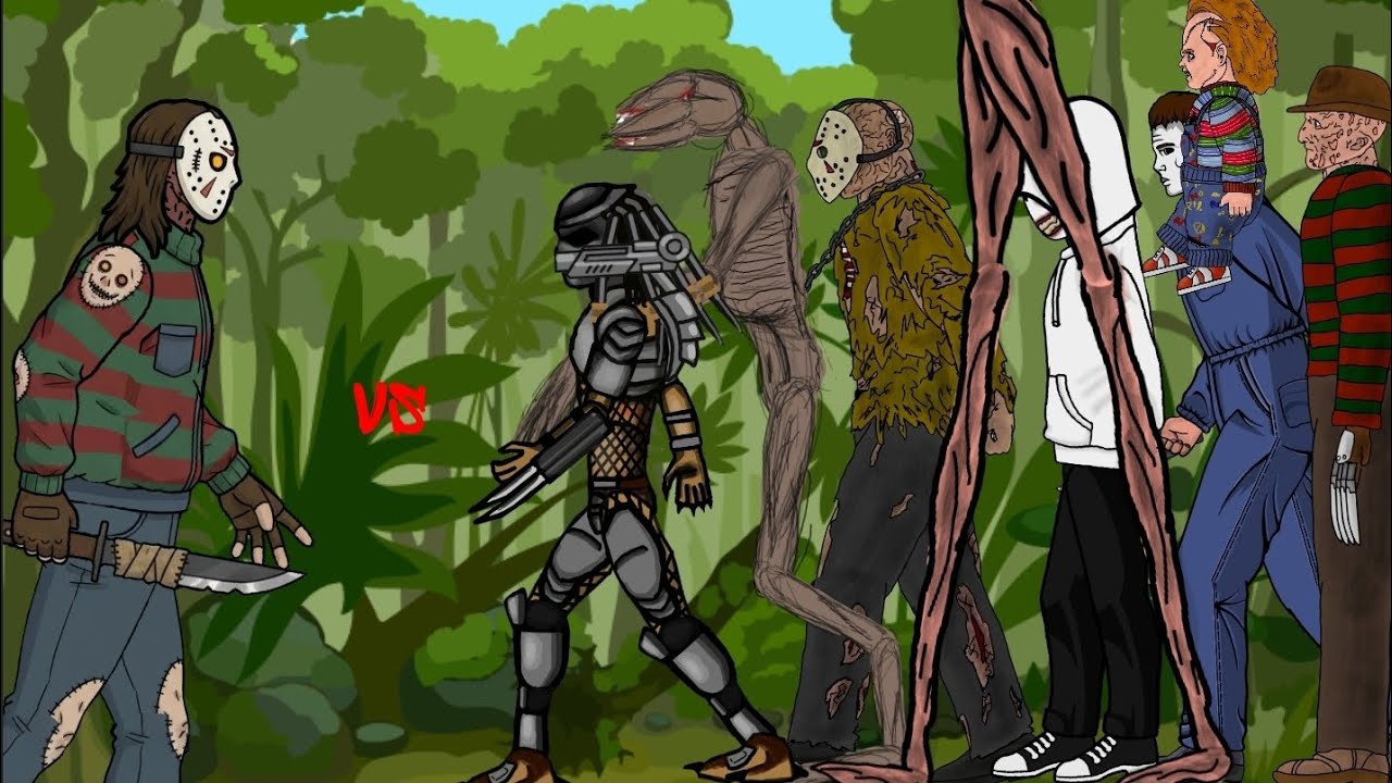 Slasher x vs predator, Jason Voorhees, Michael Myers, Jeff the killer, Freddy Krueger, siren ...